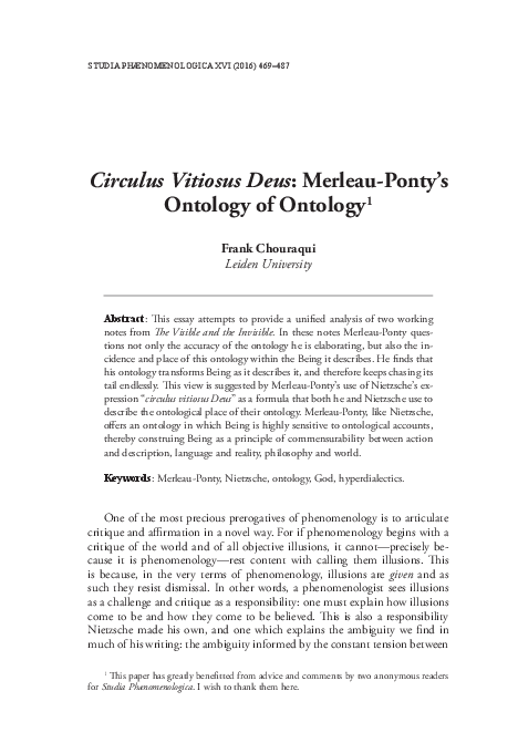 (PDF) "Circulus Vitiosus Deus": Merleau-Ponty's Ontology of Ontology