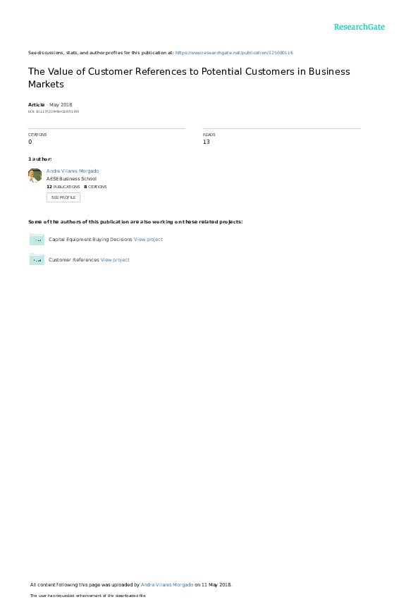 (PDF) The Value of Customer References to Potential Customers in ...