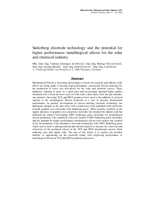 (PDF) Søderberg electrode technology and the potential for higher ...