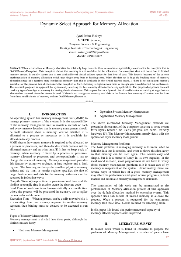 (PDF) Dynamic Select Approach for Memory Allocation