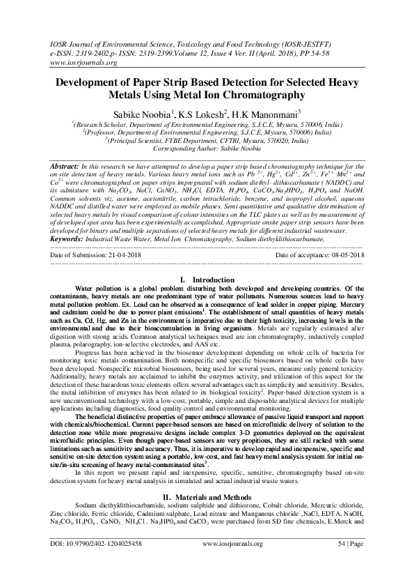 Pdf Development Of Paper Strip Based Detection For Selected Heavy