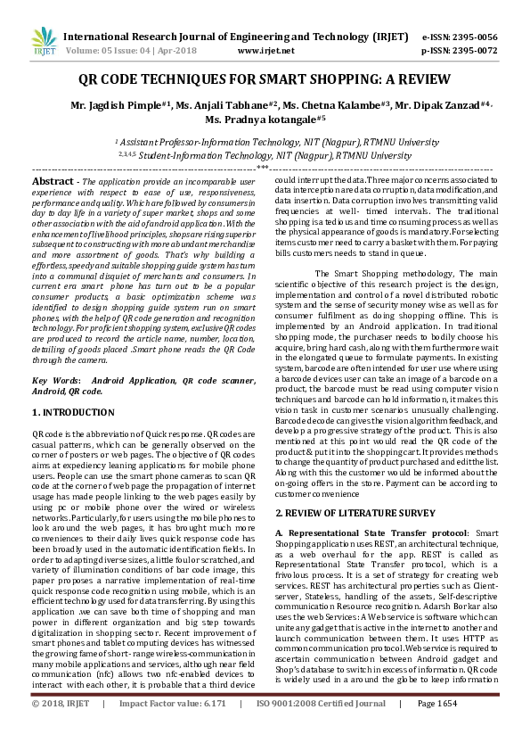 (PDF) QR CODE TECHNIQUES FOR SMART SHOPPING: A REVIEW