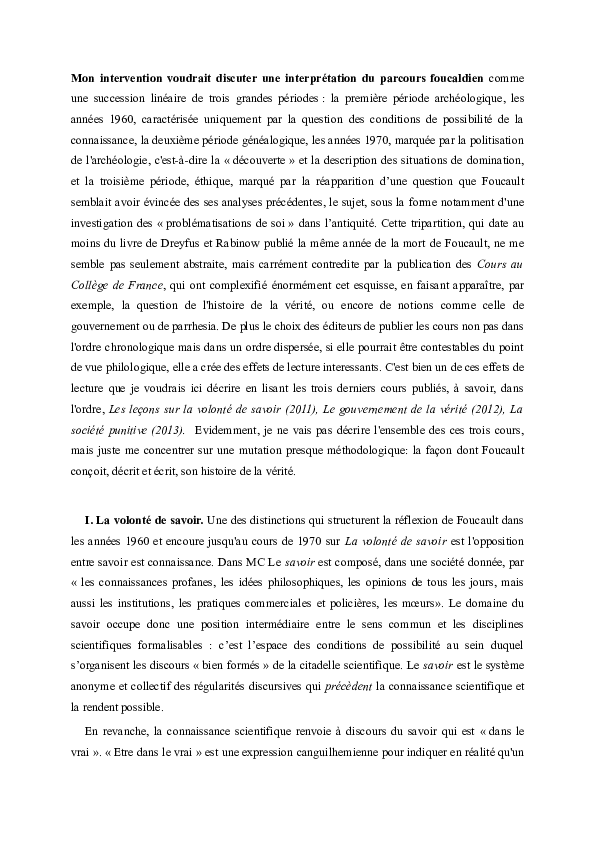 (PDF) « Du savoir-pouvoir au gouvernement par la vérité », Michel ...