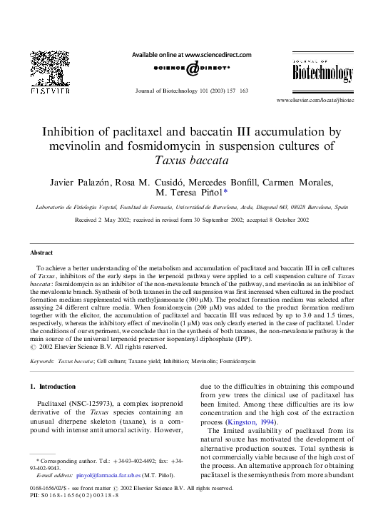 (PDF) Inhibition of paclitaxel and baccatin III accumulation by ...