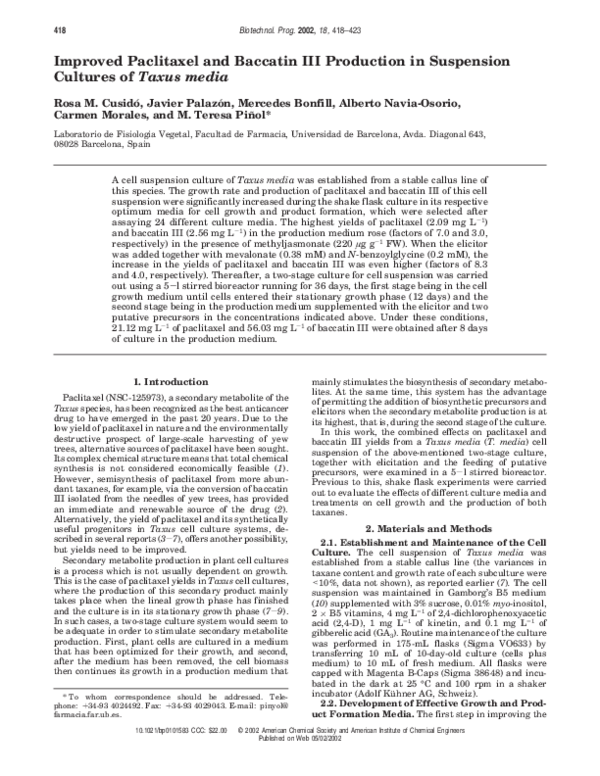 (PDF) Improved Paclitaxel and Baccatin III Production in Suspension ...
