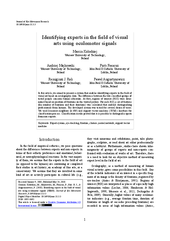 (PDF) Identifying experts in the field of visual arts using oculomotor ...