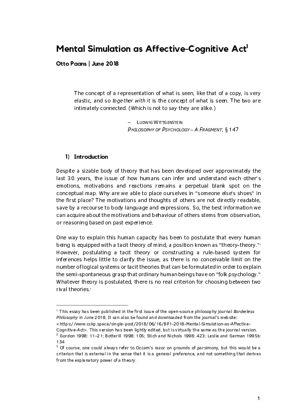 (PDF) Mental Simulation as Affective-Cognitive Act