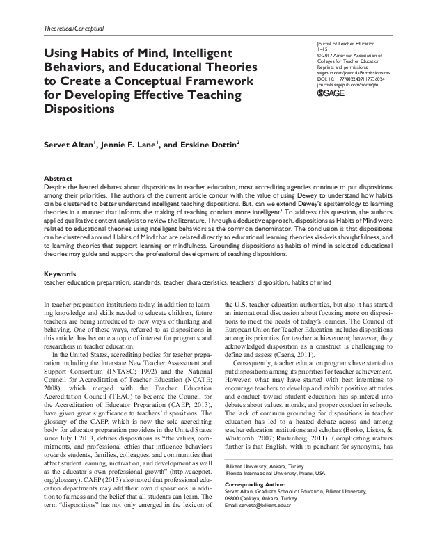 (PDF) Using Habits of Mind, Intelligent Behaviors, and Educational ...