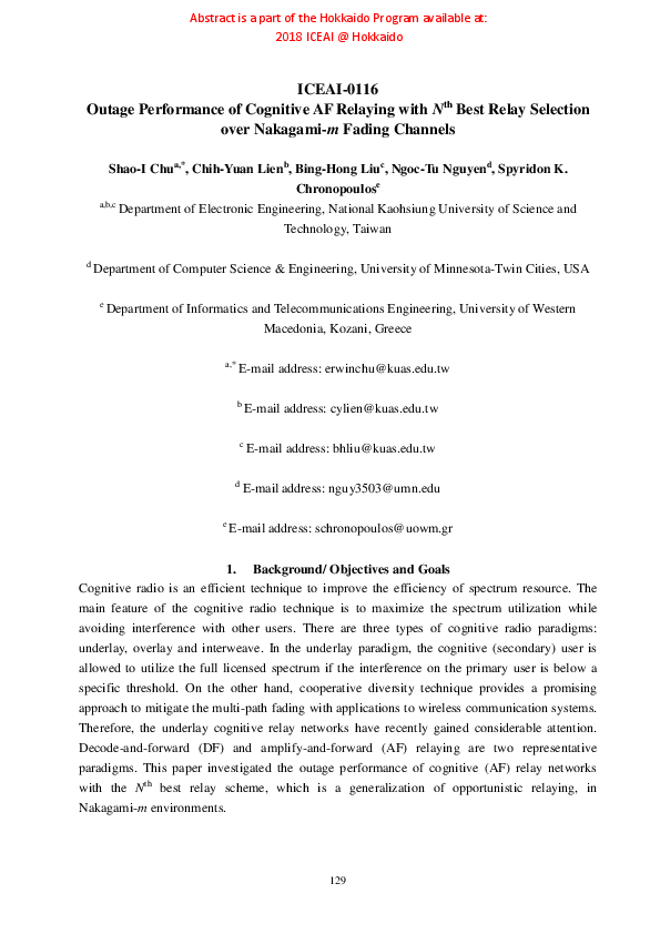 Pdf Outage Performance Of Cognitive Af Relaying With Nth Best Relay Selection Over Nakagami M