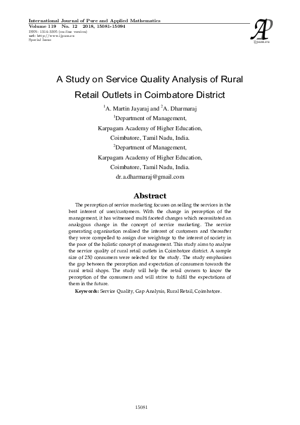 (PDF) A Study on Service Quality Analysis of Rural Retail Outlets in ...