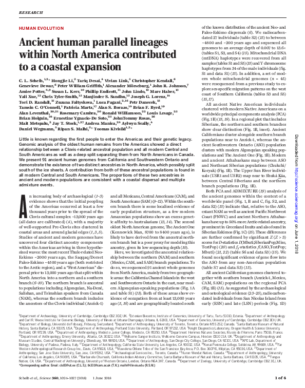 (PDF) Ancient human parallel lineages within North America contributed ...