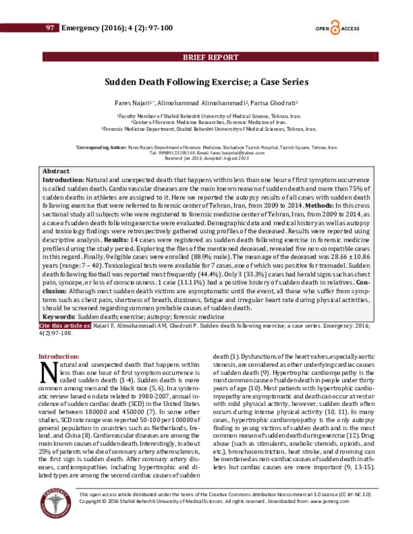 (PDF) Sudden Death Following Exercise; a Case Series Study