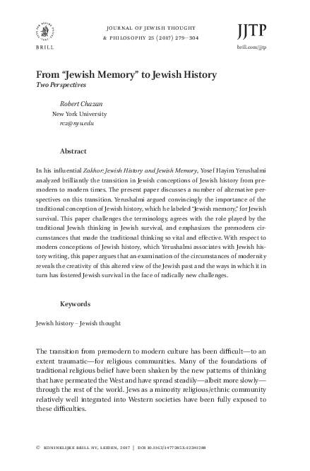 (PDF) Robert Chazan, “From ‘Jewish History’ to Jewish History: Two ...