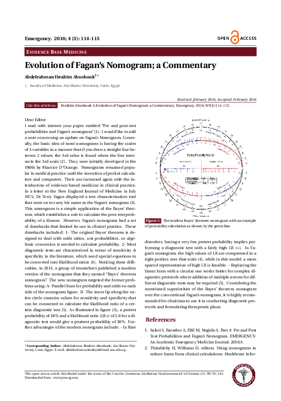 (PDF) Evolution of Fagan's Nomogram; a Commentary | Emergency Journal ...
