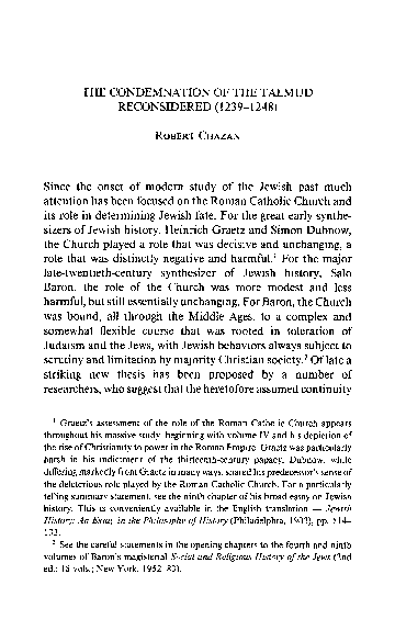 (PDF) Robert Chazan, “The Condemnation of the Talmud Reconsidered (1239 ...