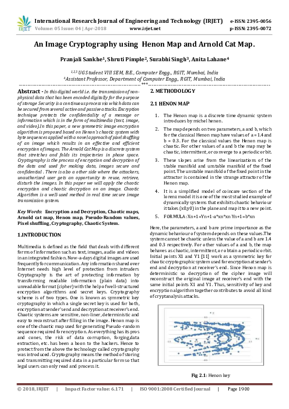 (PDF) An Image Cryptography using Henon Map and Arnold Cat Map