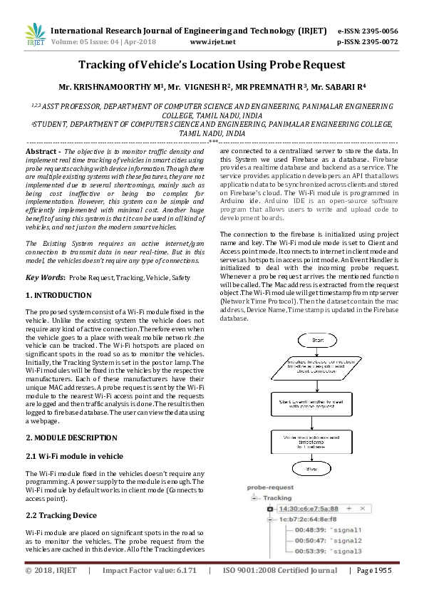 (PDF) Tracking of Vehicle’s Location using Probe Request