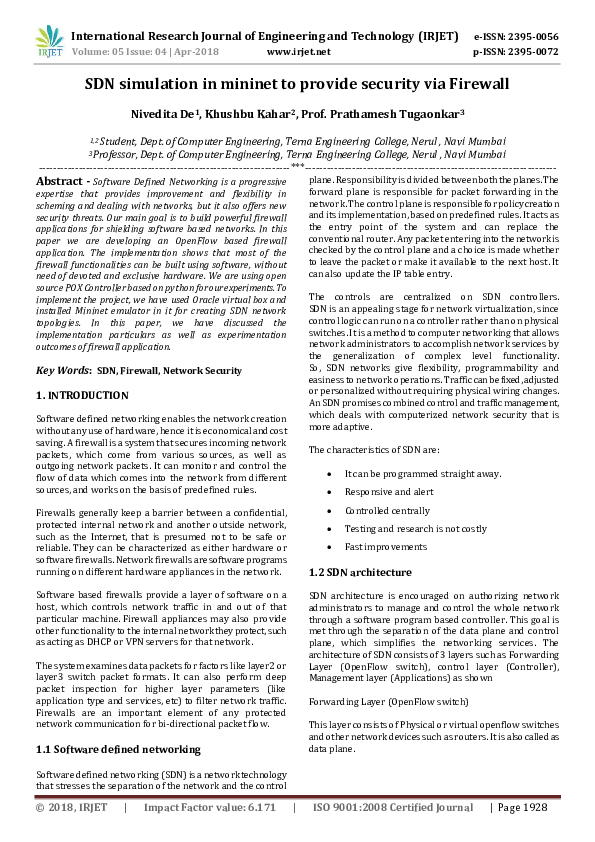 (PDF) SDN Simulation in Mininet to Provide Security Via Firewall