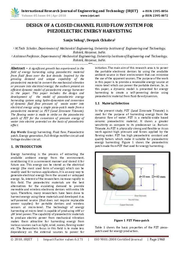 (PDF) Design of a Closed Channel Fluid Flow System for Piezoelectric ...