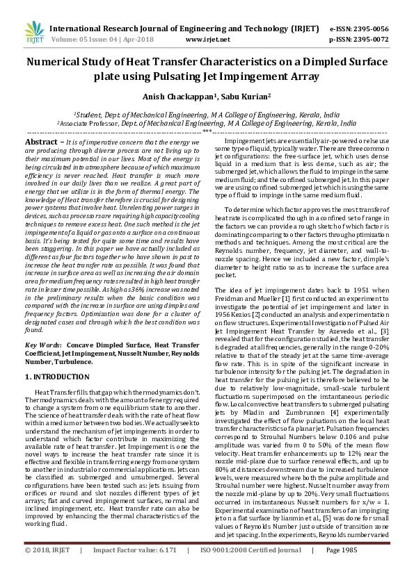 (PDF) Numerical Study of Heat Transfer Characteristics on a Dimpled ...