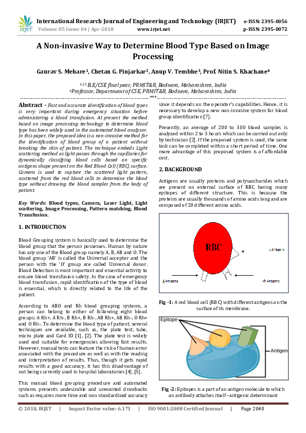 (PDF) A Non-Invasive Way to Determine Blood Type Based on Image Processing