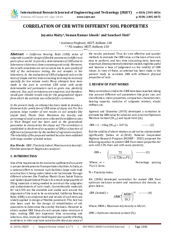 (PDF) CORRELATION OF CBR WITH DIFFERENT SOIL PROPERTIES