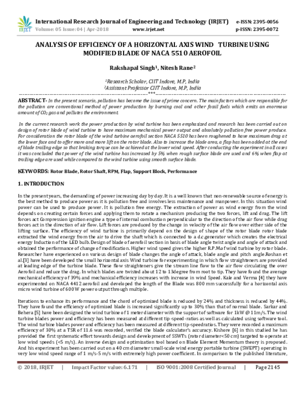 (PDF) ANALYSIS OF EFFICIENCY OF A HORIZONTAL AXIS WIND TURBINE USING ...
