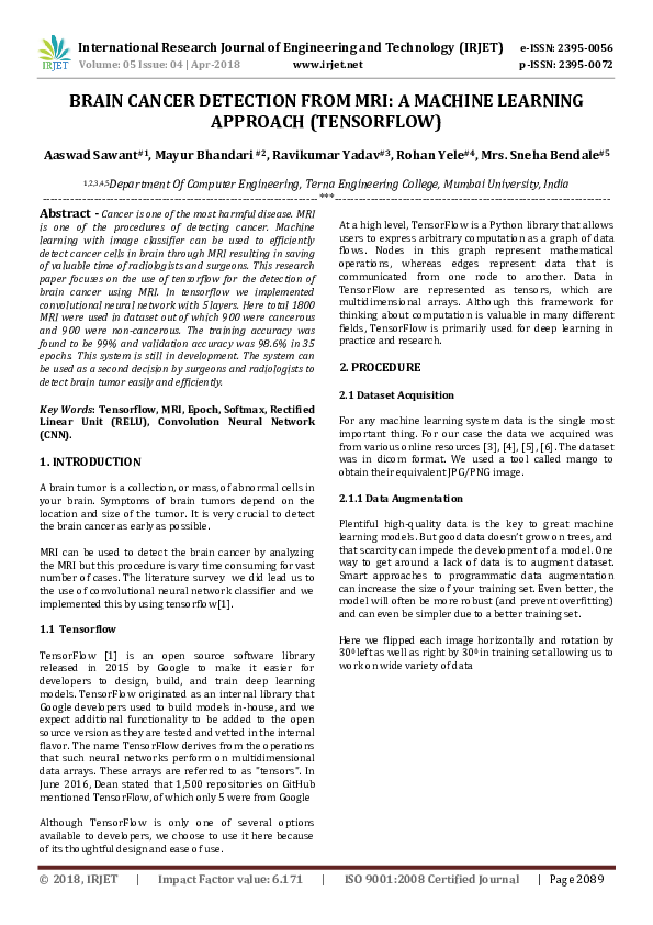 (PDF) Brain Cancer Detection From MRI: A Machine Learning Approach ...