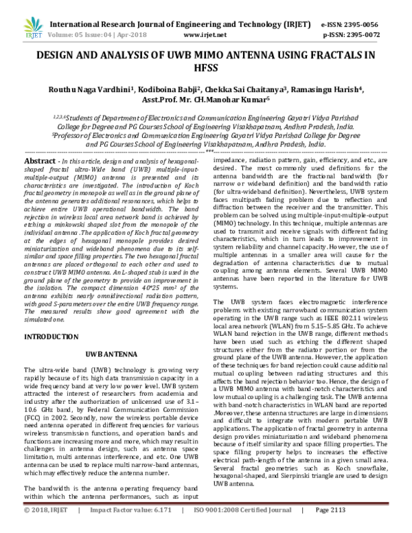(PDF) Design and Analysis of UWB Mimo Antenna using Fractals in HFSS