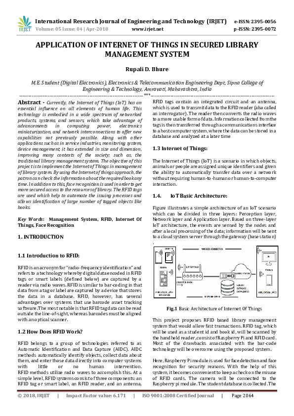 (PDF) APPLICATION OF INTERNET OF THINGS IN SECURED LIBRARY MANAGEMENT ...