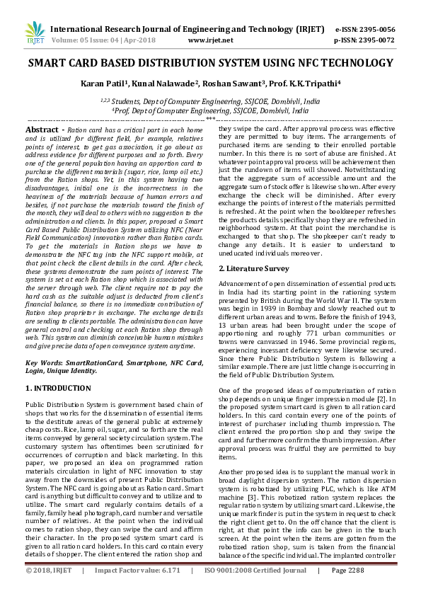 Pdf Smart Card Based Distribution System Using Nfc Technology