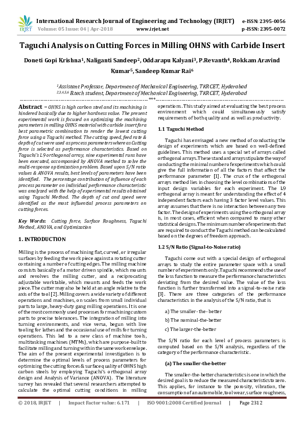 (PDF) Taguchi Analysis on Cutting Forces in Milling OHNS with Carbide ...