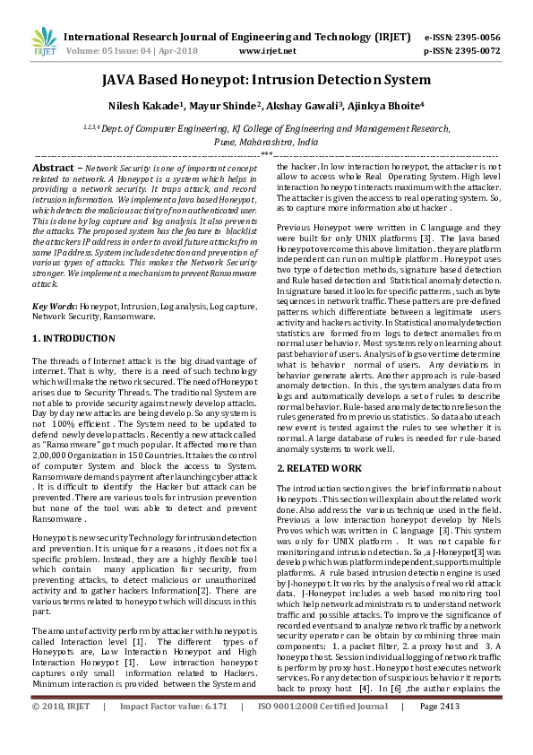 Pdf Java Based Honeypot Intrusion Detection System