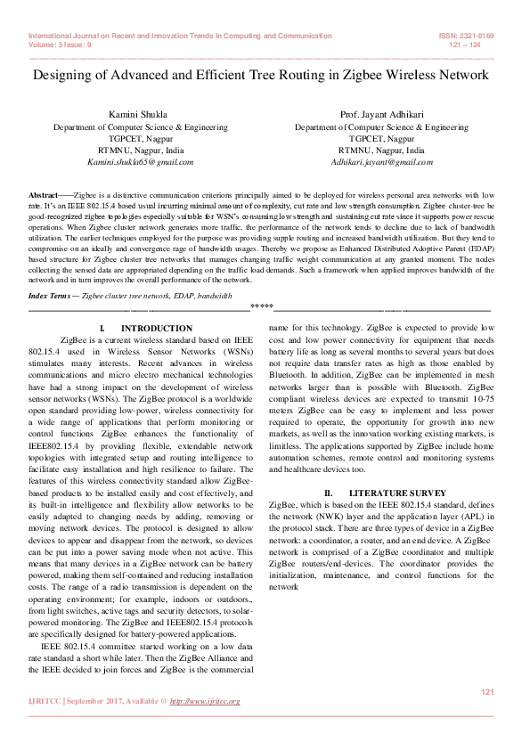 Designing Of Advanced And Efficient Tree Routing In Zigbee Wireless Network