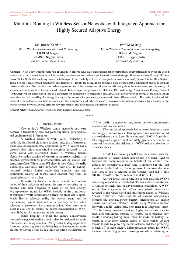 Pdf Multilink Routing In Wireless Sensor Networks With Integrated Approach For Highly Secured