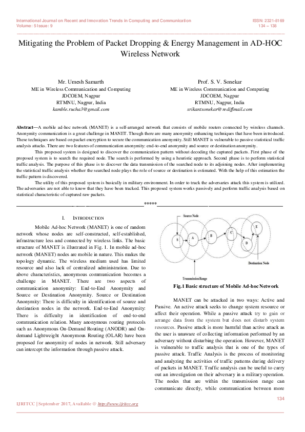 (PDF) Mitigating the Problem of Packet Dropping & Energy Management in AD-HOC Wireless Network