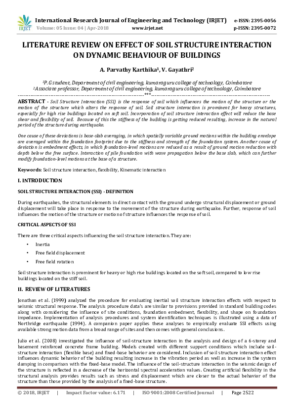 (PDF) LITERATURE REVIEW ON EFFECT OF SOIL STRUCTURE INTERACTION ON DYNAMIC BEHAVIOUR OF BUILDINGS