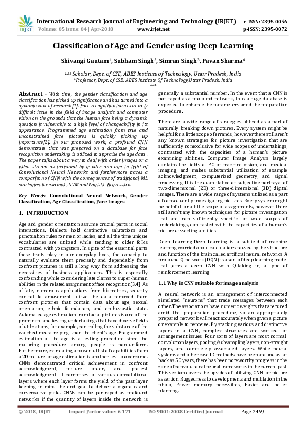 Pdf Classification Of Age And Gender Using Deep Learning