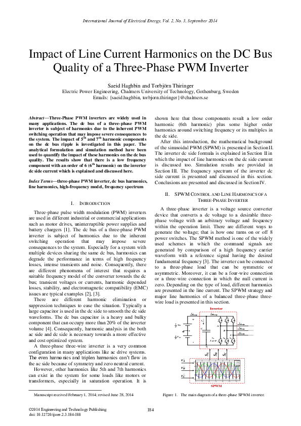 (PDF) Impact of Line Current Harmonics on the DC Bus Quality of a Three-Phase PWM Inverter