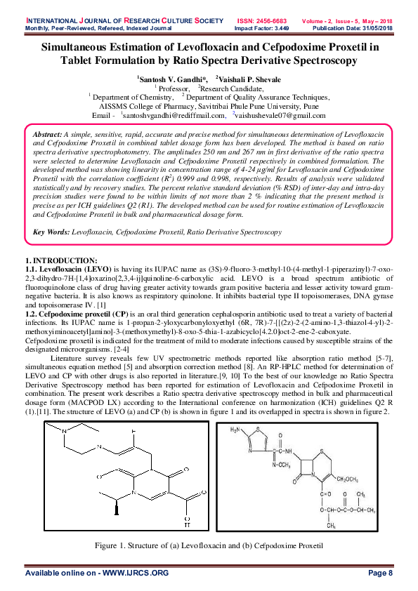 Pdf Simultaneous Estimation Of Levofloxacin And Cefpodoxime Proxetil In Tablet Formulation By