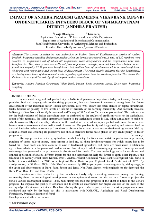(PDF) IMPACT OF ANDHRA PRADESH GRAMEENA VIKAS BANK (APGVB) ON ...