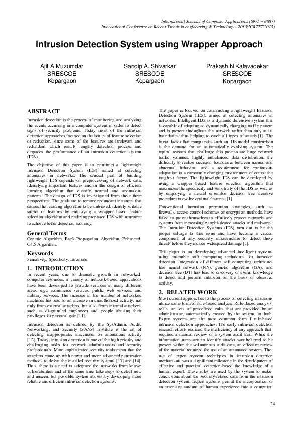 (PDF) Intrusion Detection System using Wrapper Approach