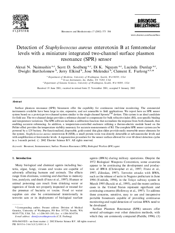 Pdf Detection Of Staphylococcus Aureus Enterotoxin B At Femtomolar