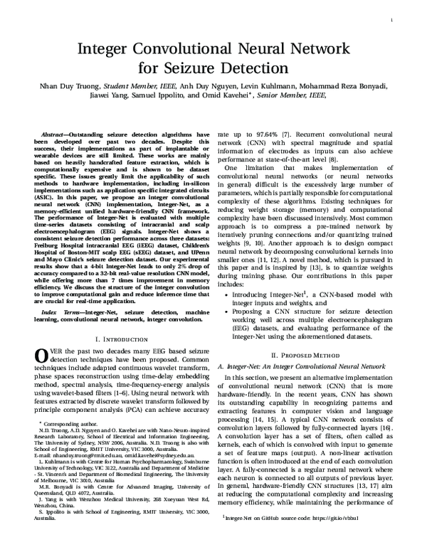 (PDF) Integer Convolutional Neural Network for Seizure Detection