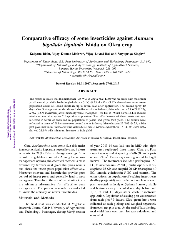 (PDF) Comparative efficacy of some insecticides against Amrasca biguttula biguttula Ishida on ...
