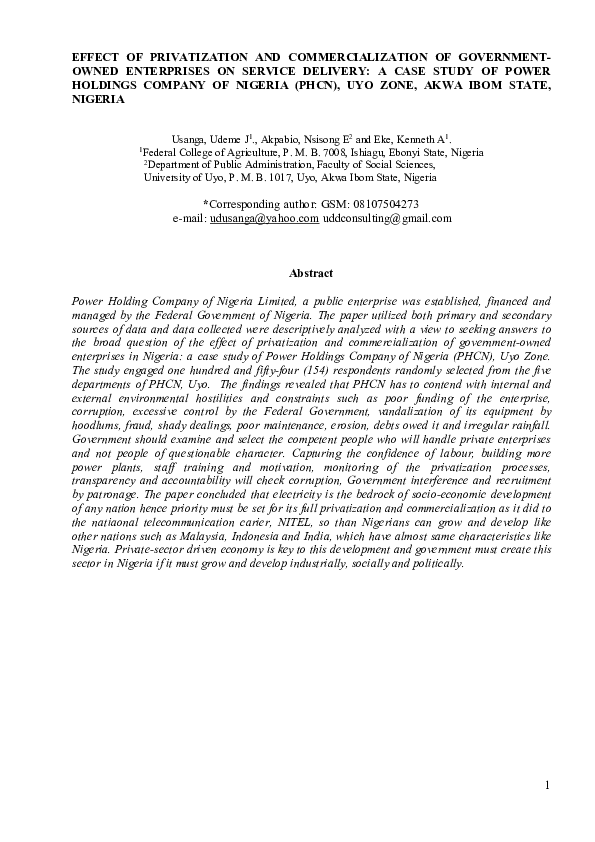 (PDF) EFFECT OF PRIVATIZATION AND COMMERCIALIZATION OF GOVERNMENT ...