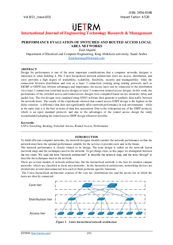 (PDF) PERFORMANCE EVALUATION OF SWITCHED AND ROUTED ACCESS LOCAL AREA ...