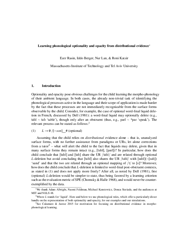 (PDF) Learning phonological optionality and opacity from distributional ...