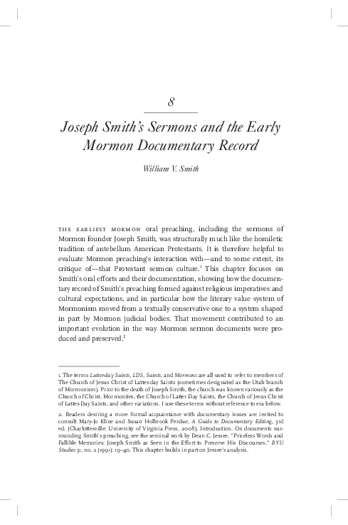 (PDF) Joseph Smith's Sermons and the Early Mormon Documentary Record