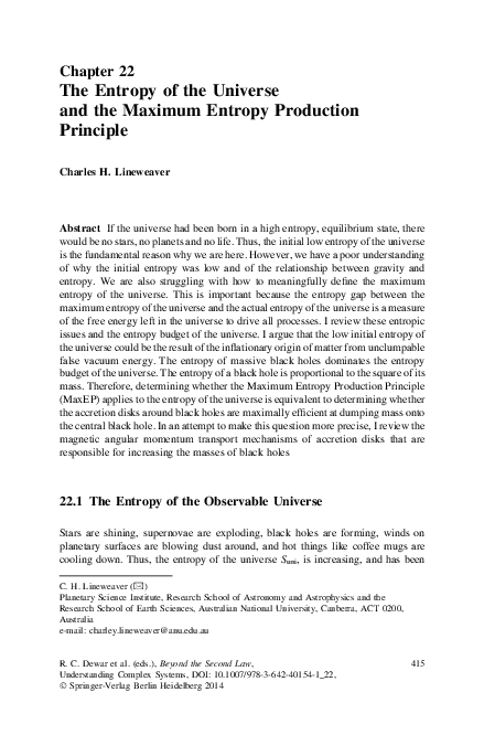 (PDF) The Entropy of the Universe and the Maximum Entropy Production ...